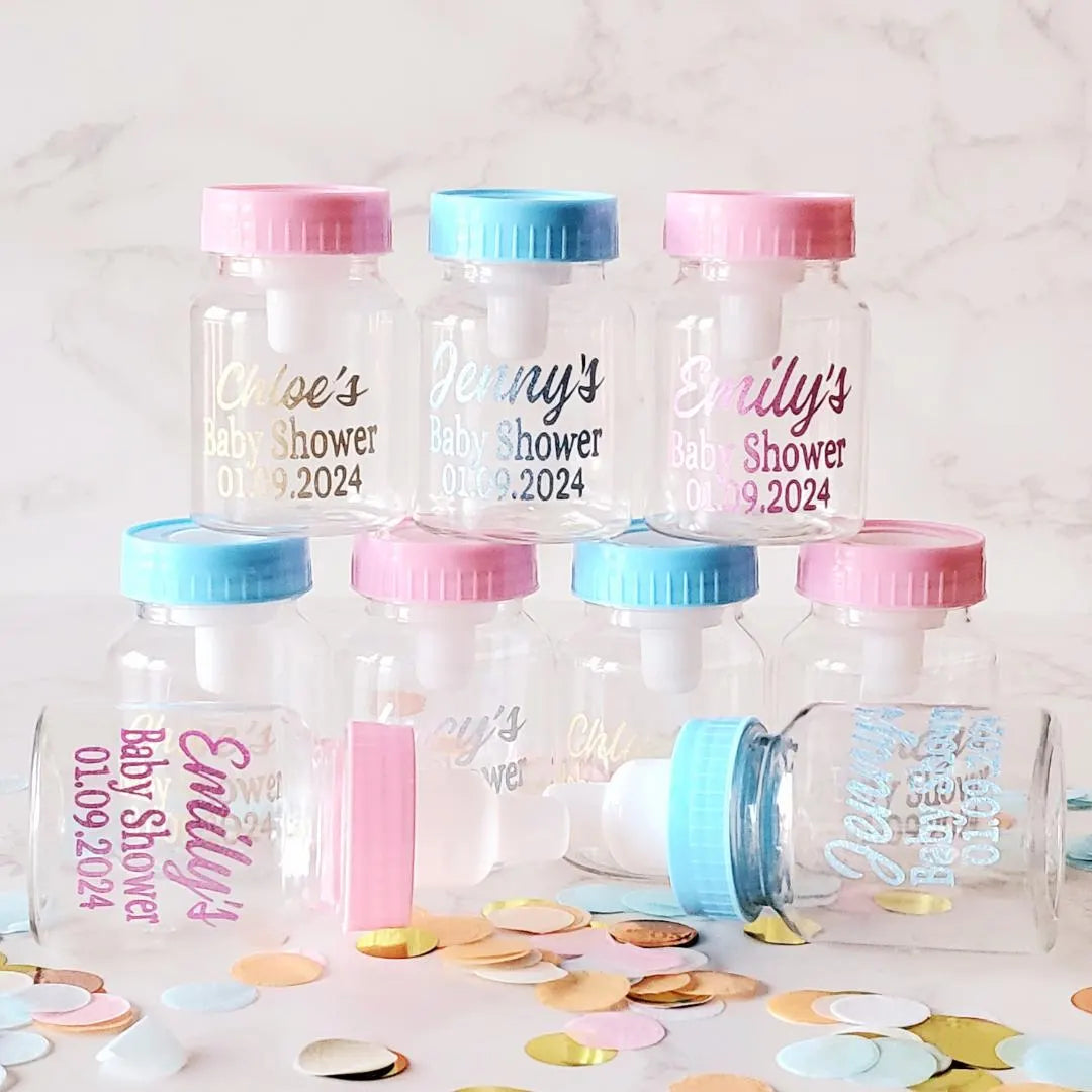 Personalised Baby Shower, Gender Reveal Fillable Bottles – Partyshakes